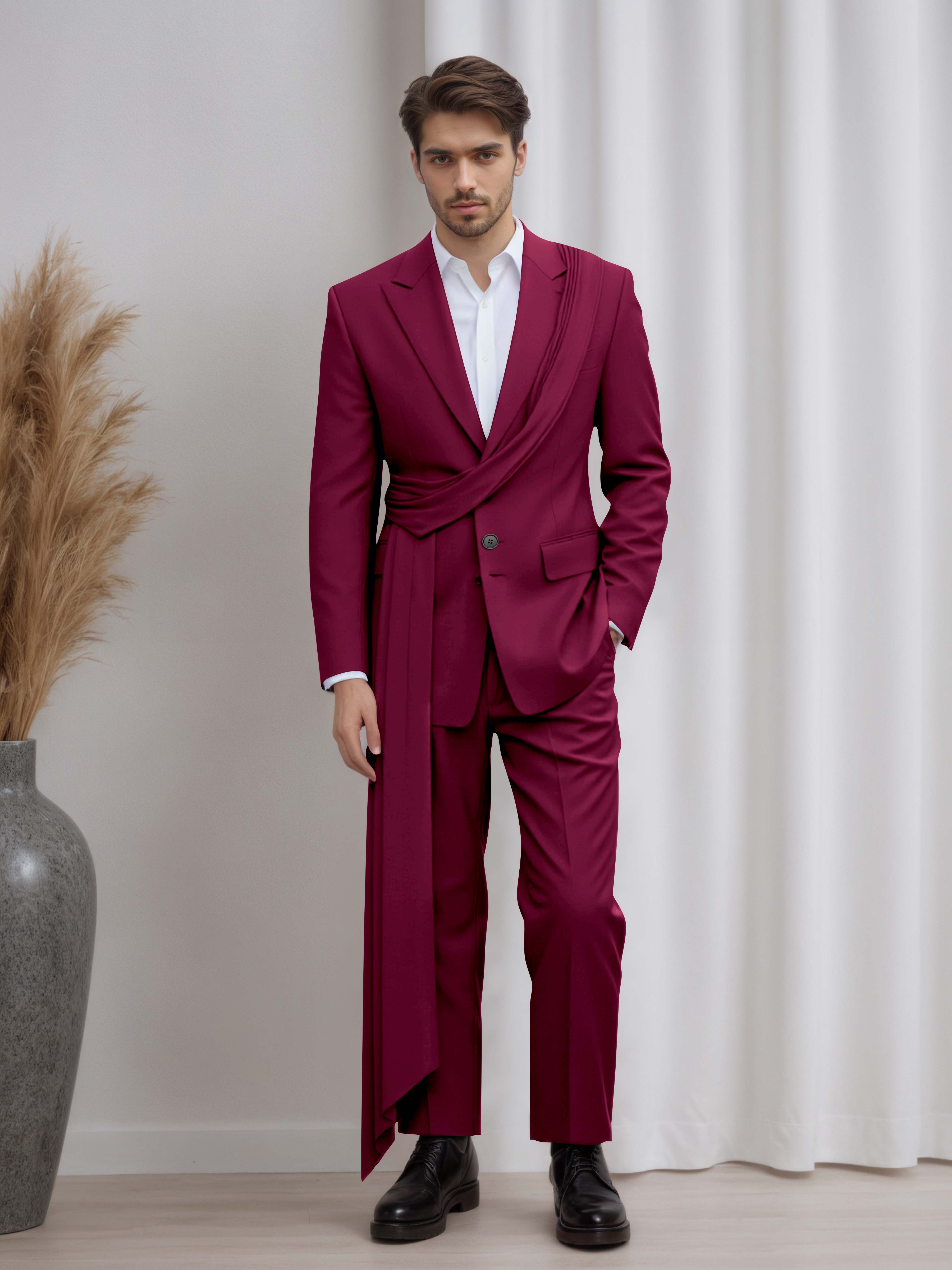 Artistic Peak Lapel Men's 2 Pieces Suit with Decorative Tape for Gala