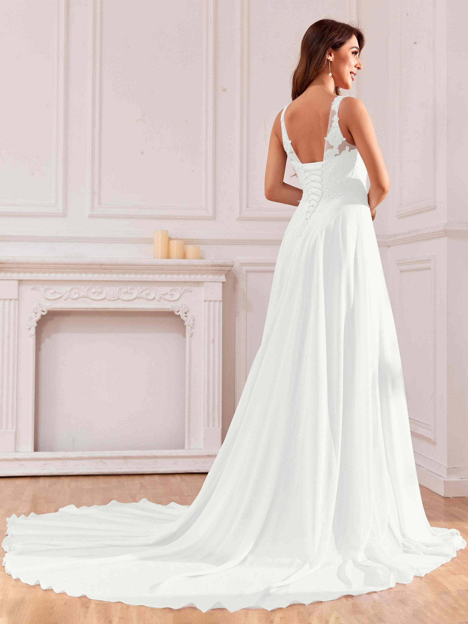 Athena Gorgeous Illusion Lace Slit Sweep/Brush Train Wedding Dress
