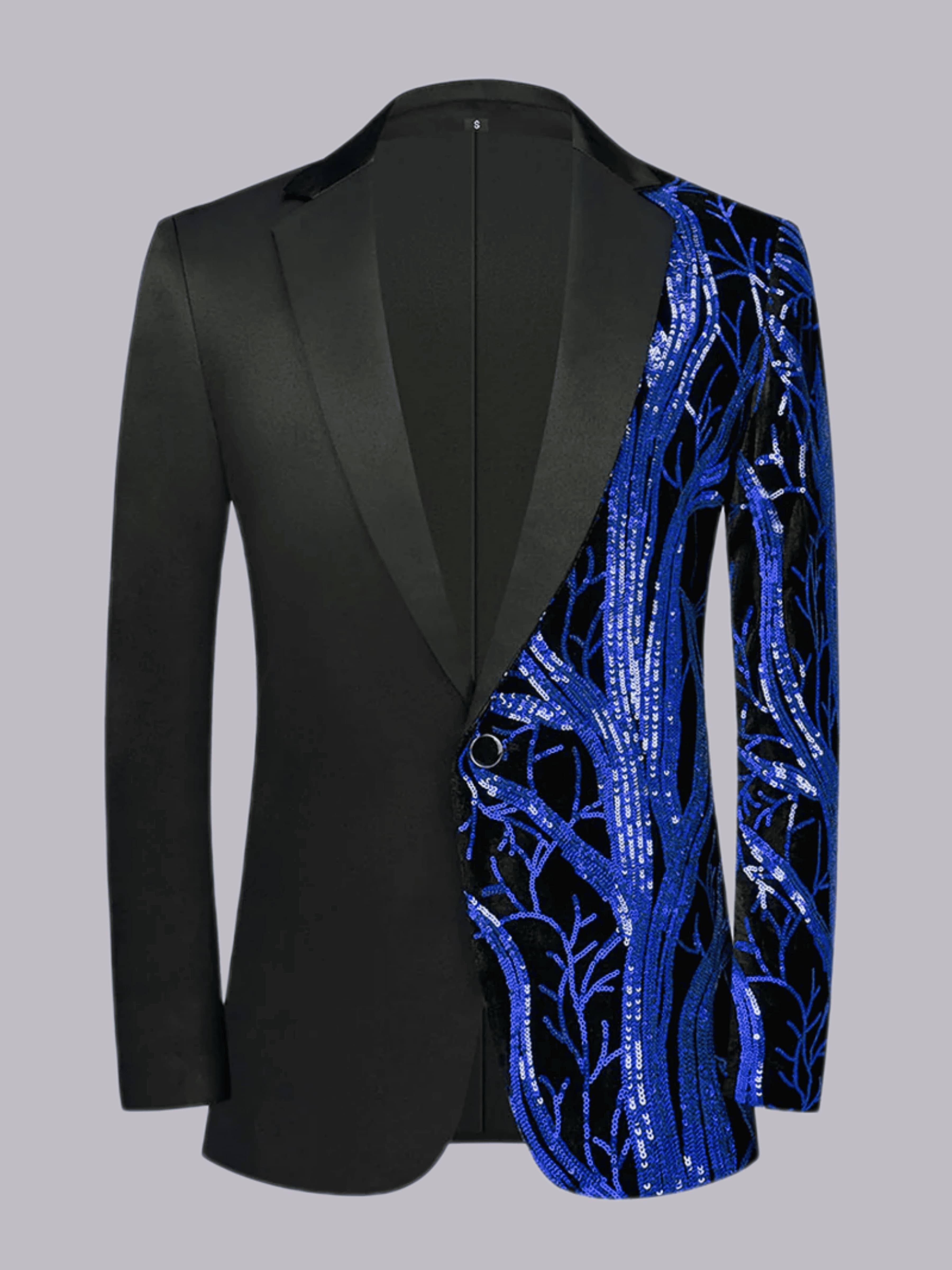 Bold Men's Contrast Trim Sequin Notch Lapel One Button Suit Jacket