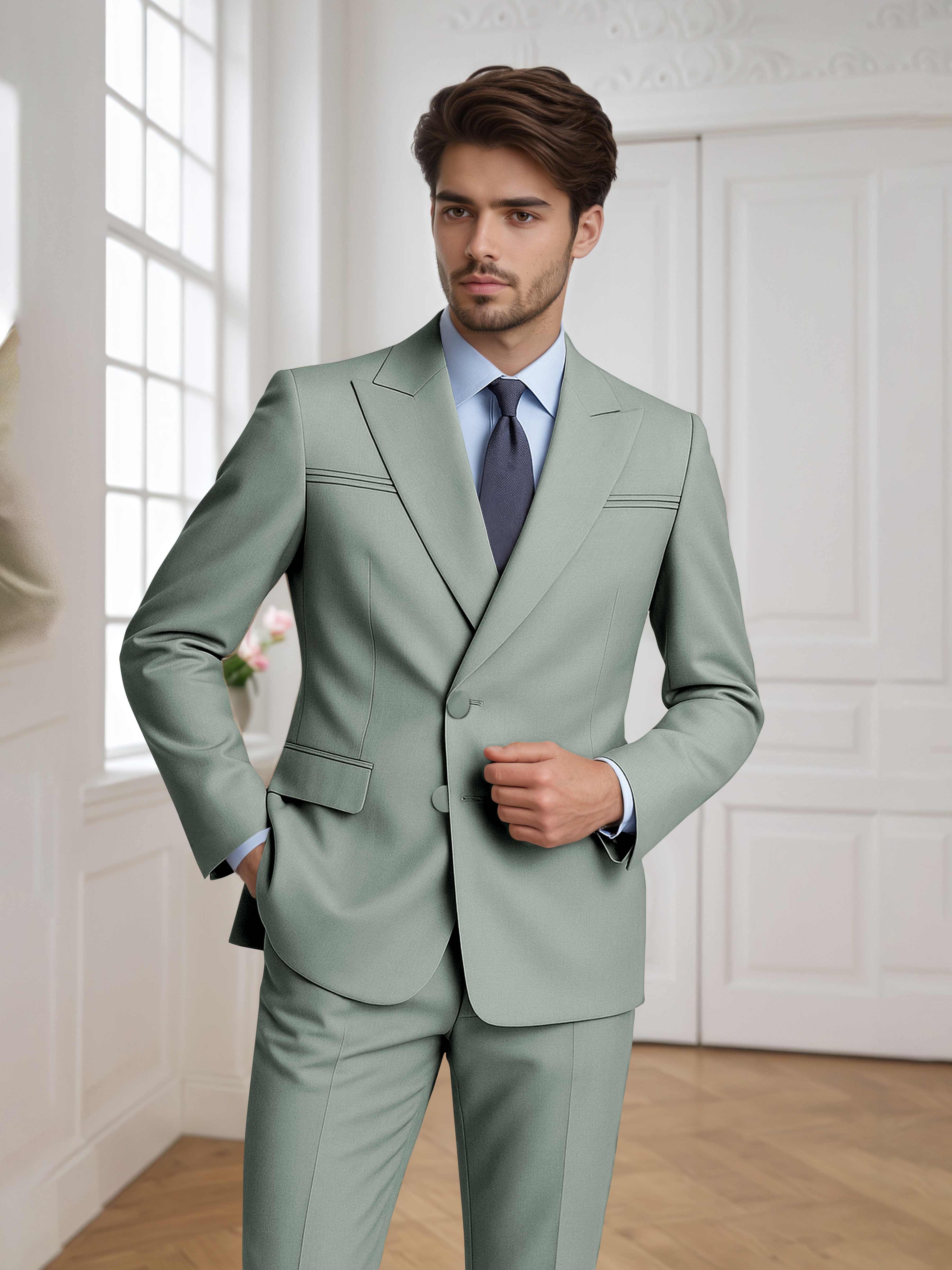 Elegant Peak Lapel Men's 2 Pieces Pleated Wrap Suit for Business/Weddi