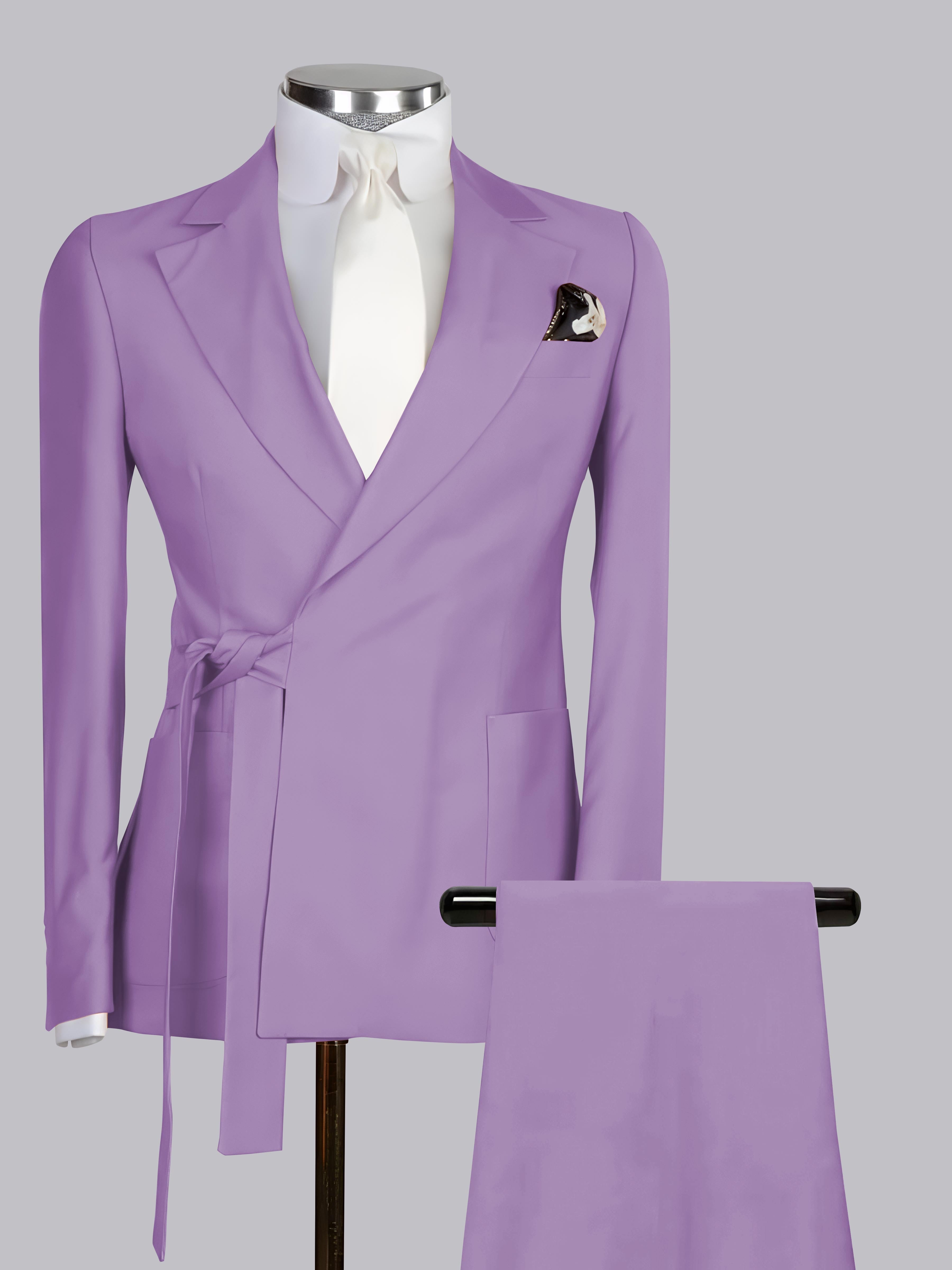 Relaxed Notch Lapel Men's 2 Pieces Belted Wrap Suit for Wedding & Dail