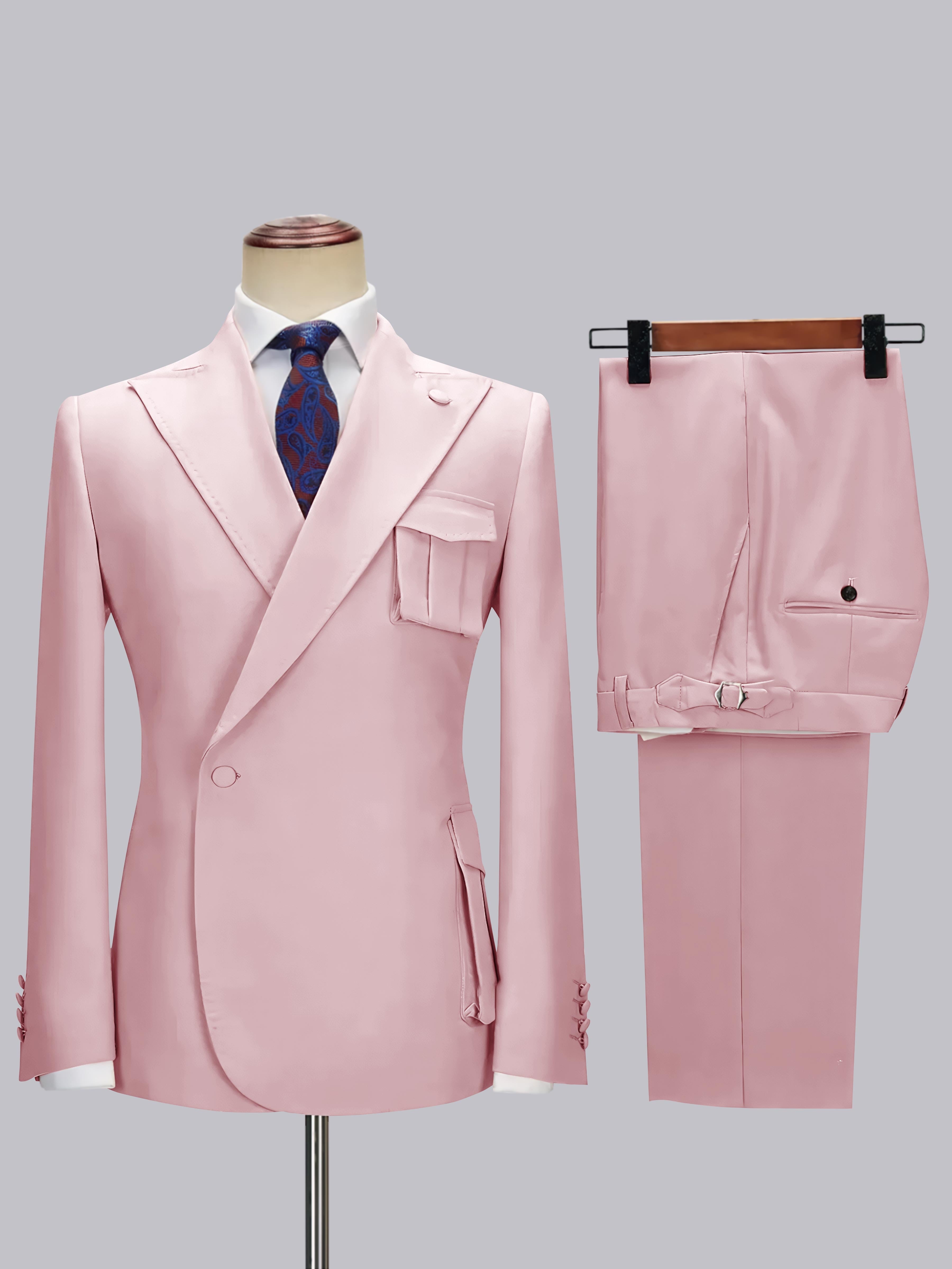 Slim Fit One Button Peak Lapel Men's Wrap Suit with Deep Pockets for W