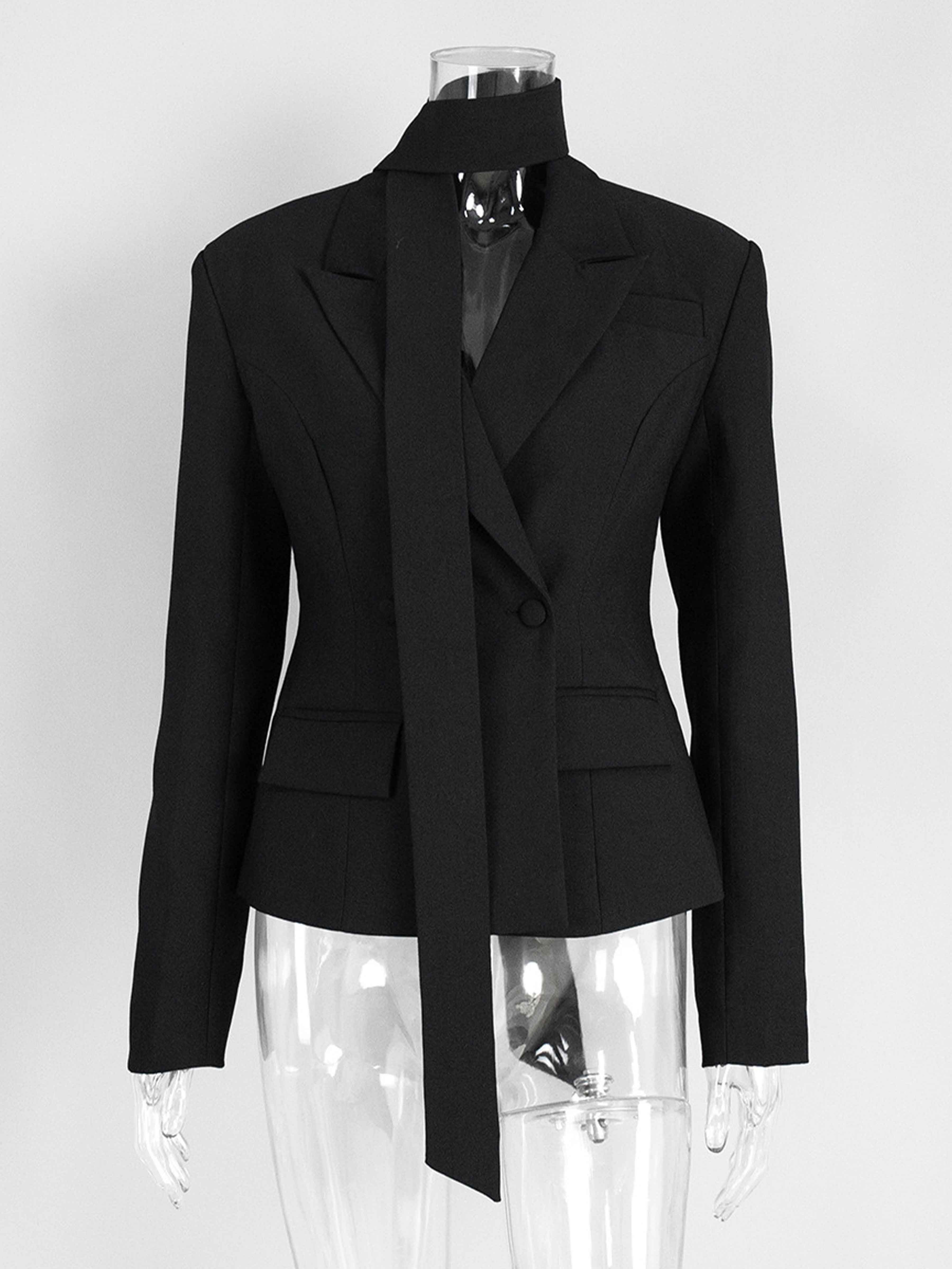 Slim Fit Women's One Button Suit Jacket with Decorative Tape