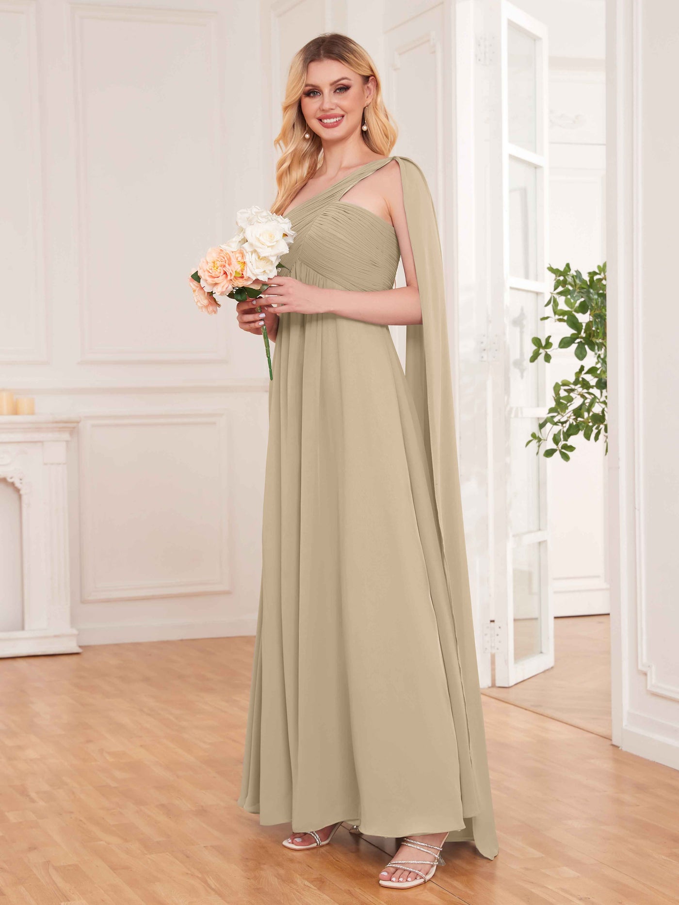 Ximena Unique Empire Flowing Straps Maxi Bridesmaid Dresses