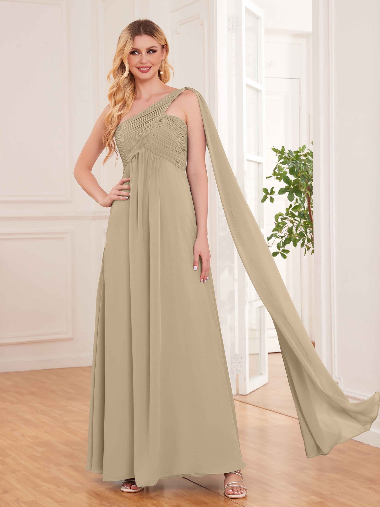Ximena Unique Empire Flowing Straps Maxi Bridesmaid Dresses