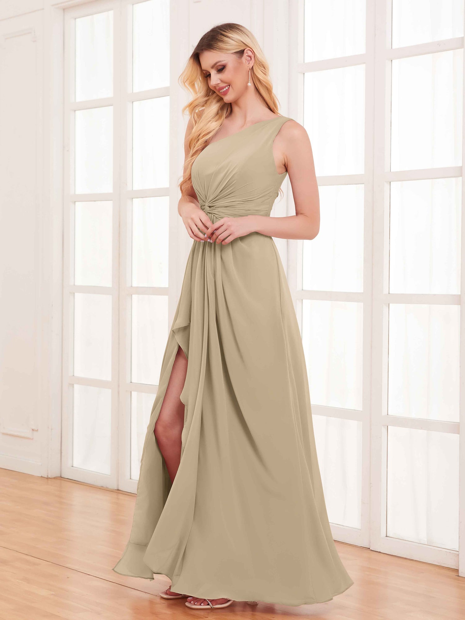 Adalynn Elegant One Shoulder Pleated Long Bridesmaid Dresses