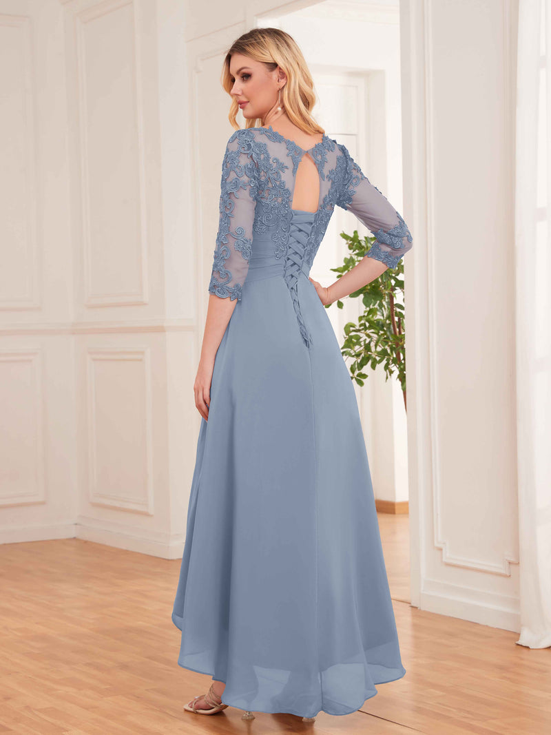Emersyn Elegant Illusion Half Sleeves High Low Lace Bridesmaid Dresses
