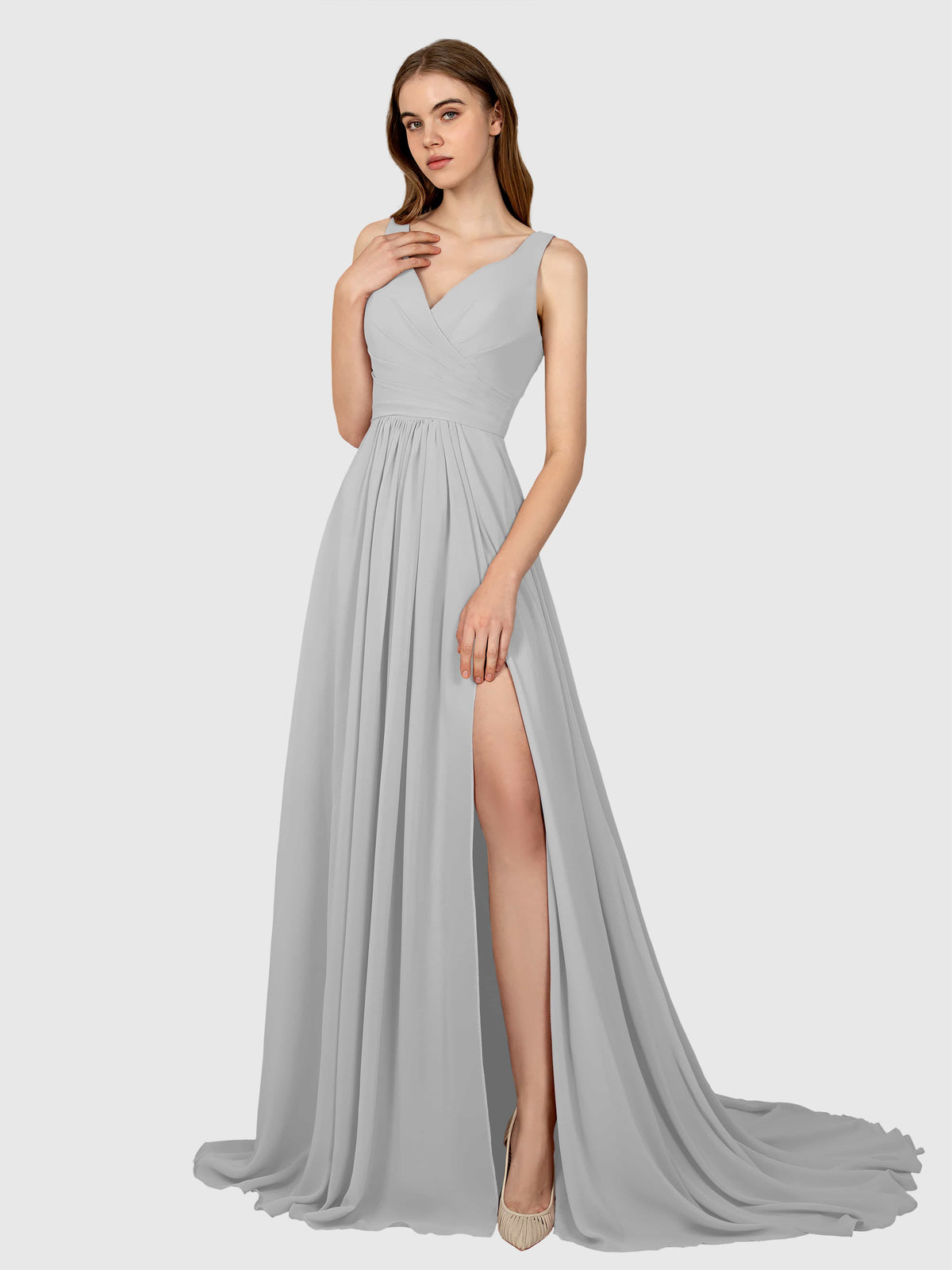 Gianna Elegant V-Neck Sleeveless Sweep Train Bridesmaid Dresses