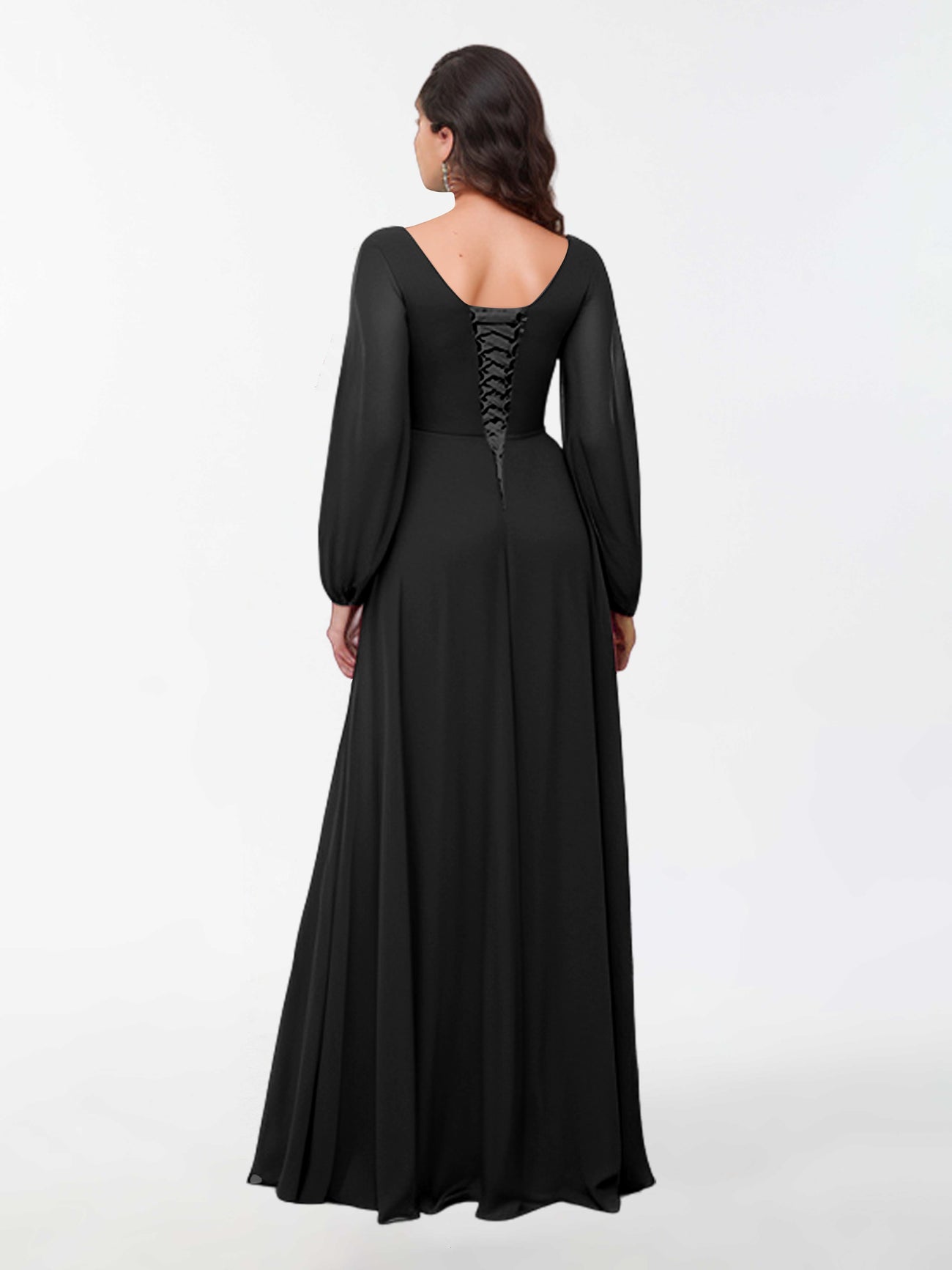 Lainey Modest Long Sleeves Pleated Slit Chiffon Bridesmaid Dresses