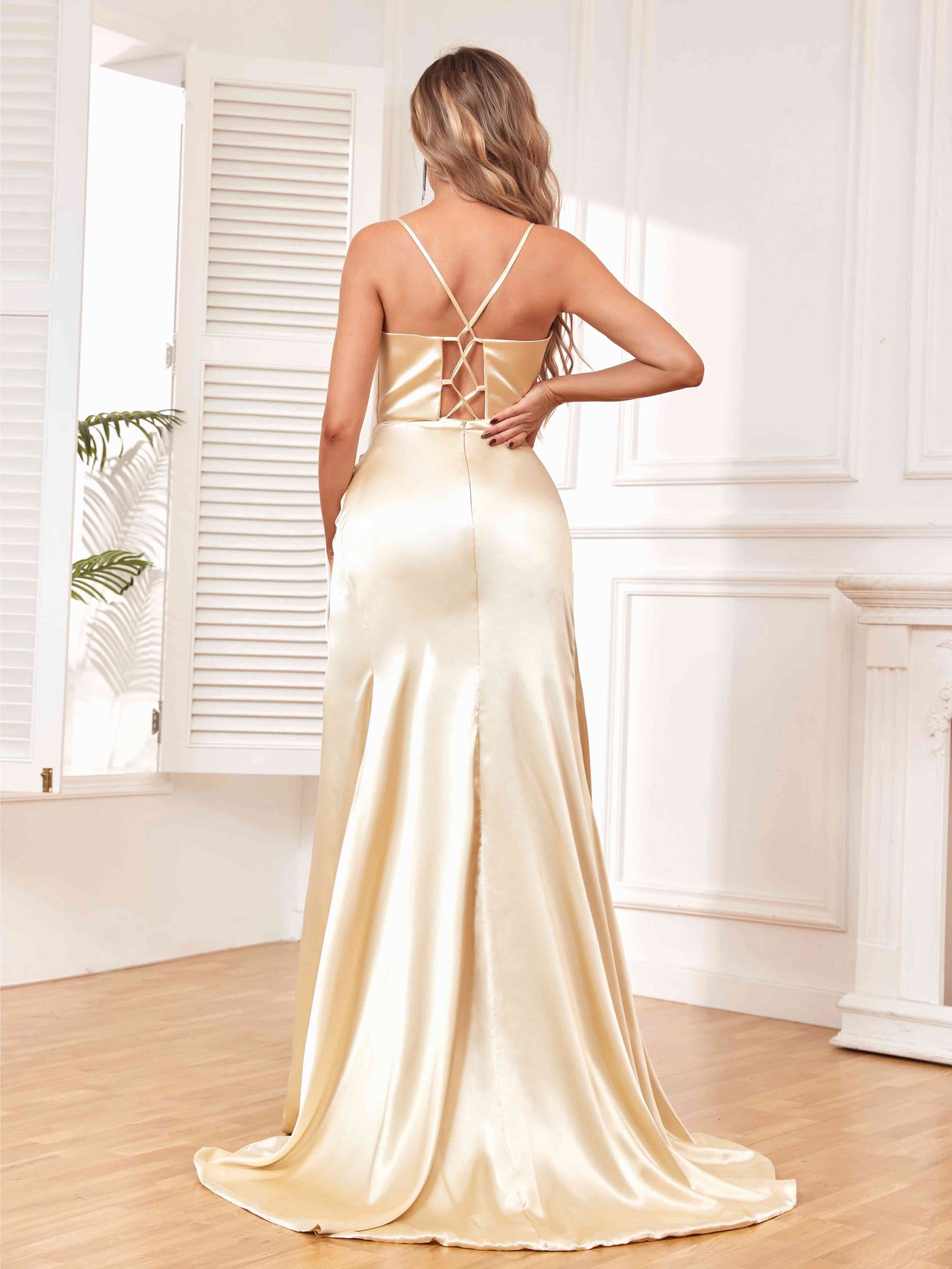 Madison Gorgeous Cowl Fishbone Satin Dresses