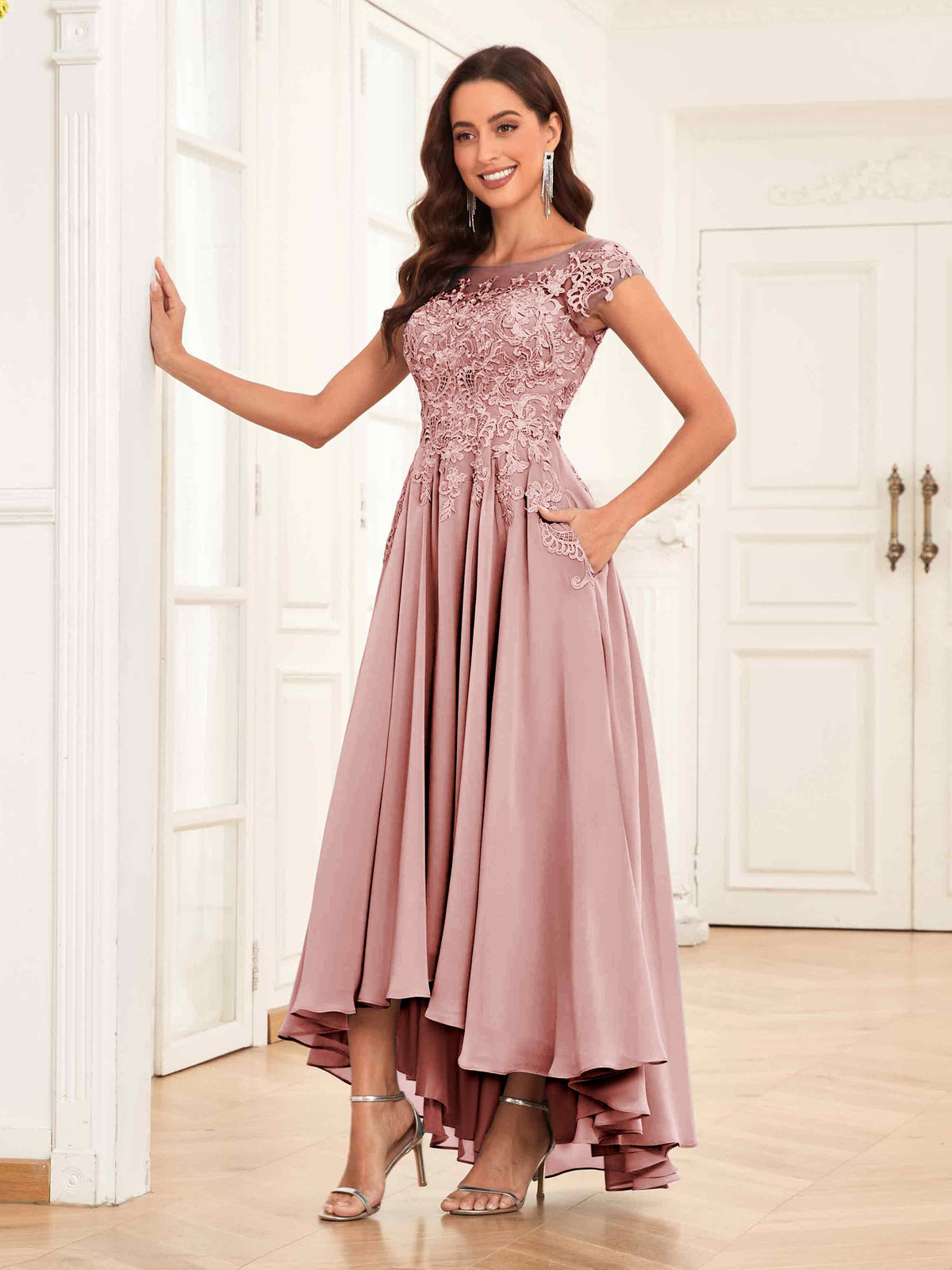 Miriam Delicate Appliques With Pockets Maxi Chiffon Mother Of The Brid