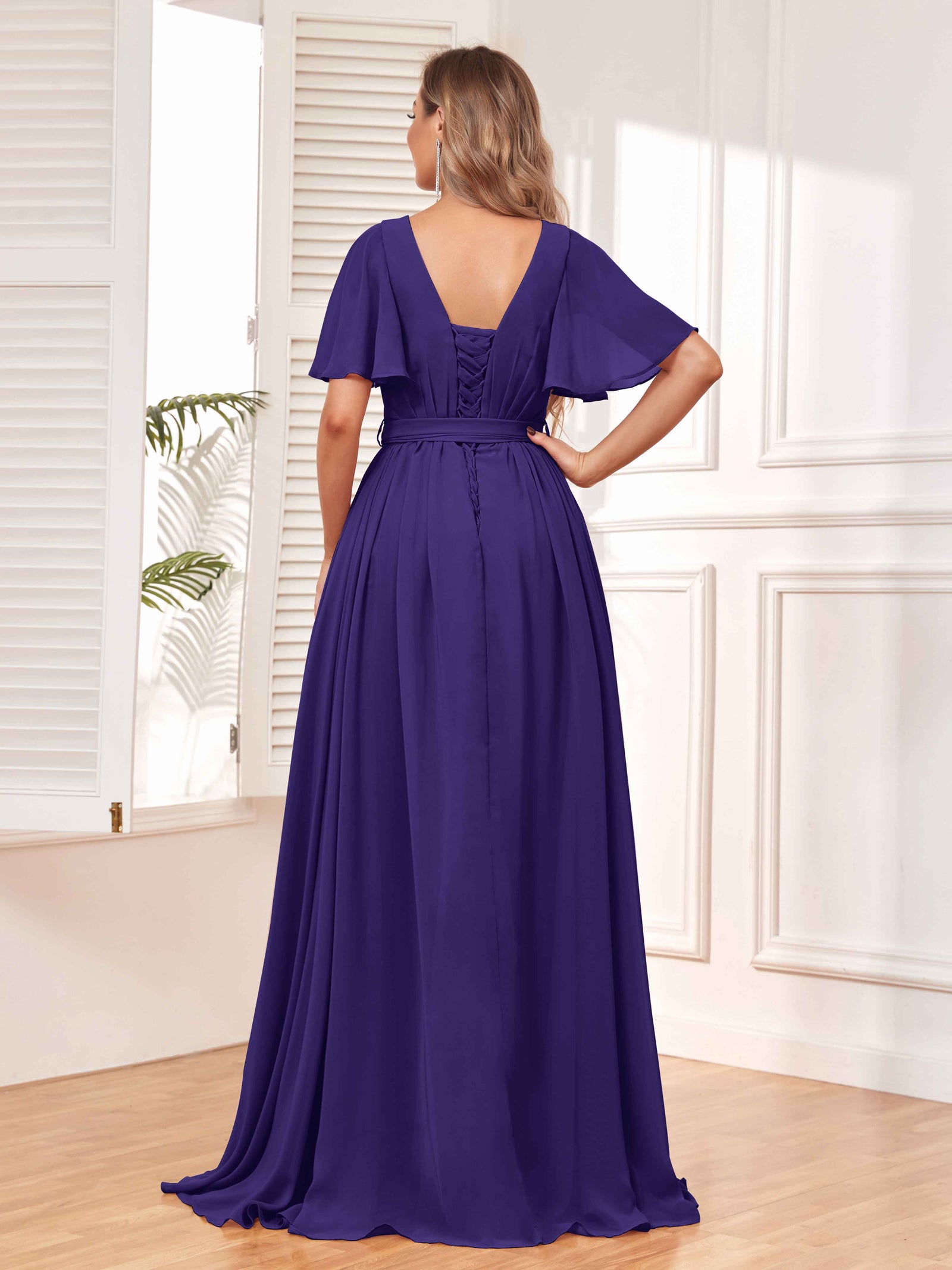 Naomi Modest Short Sleeves Floor Length Bridesmaid Dresses