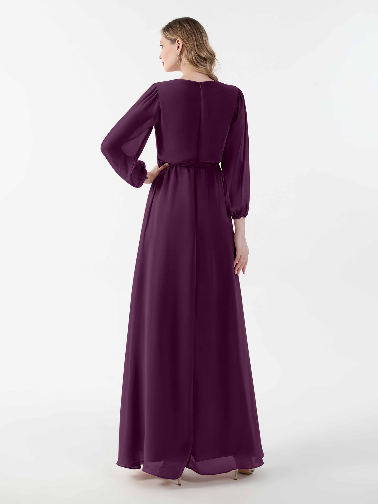 Annabella V Neck Long Sleeves Chiffon Mother Of The Bride Dresses