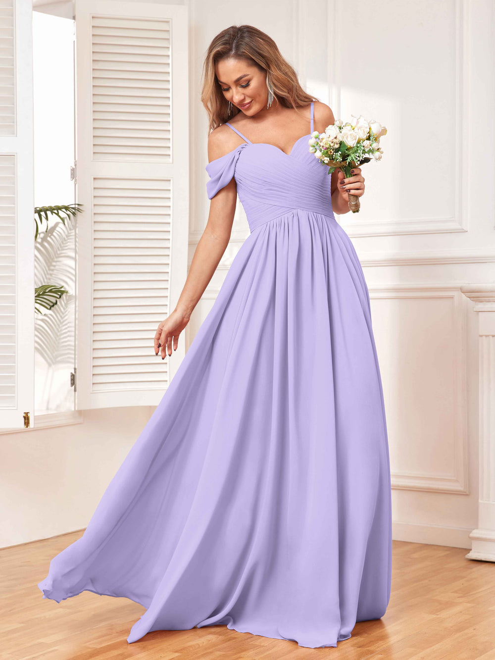 Ruby A-Line Draped Sleeves Slit Floor Length Bridesmaid Dresses