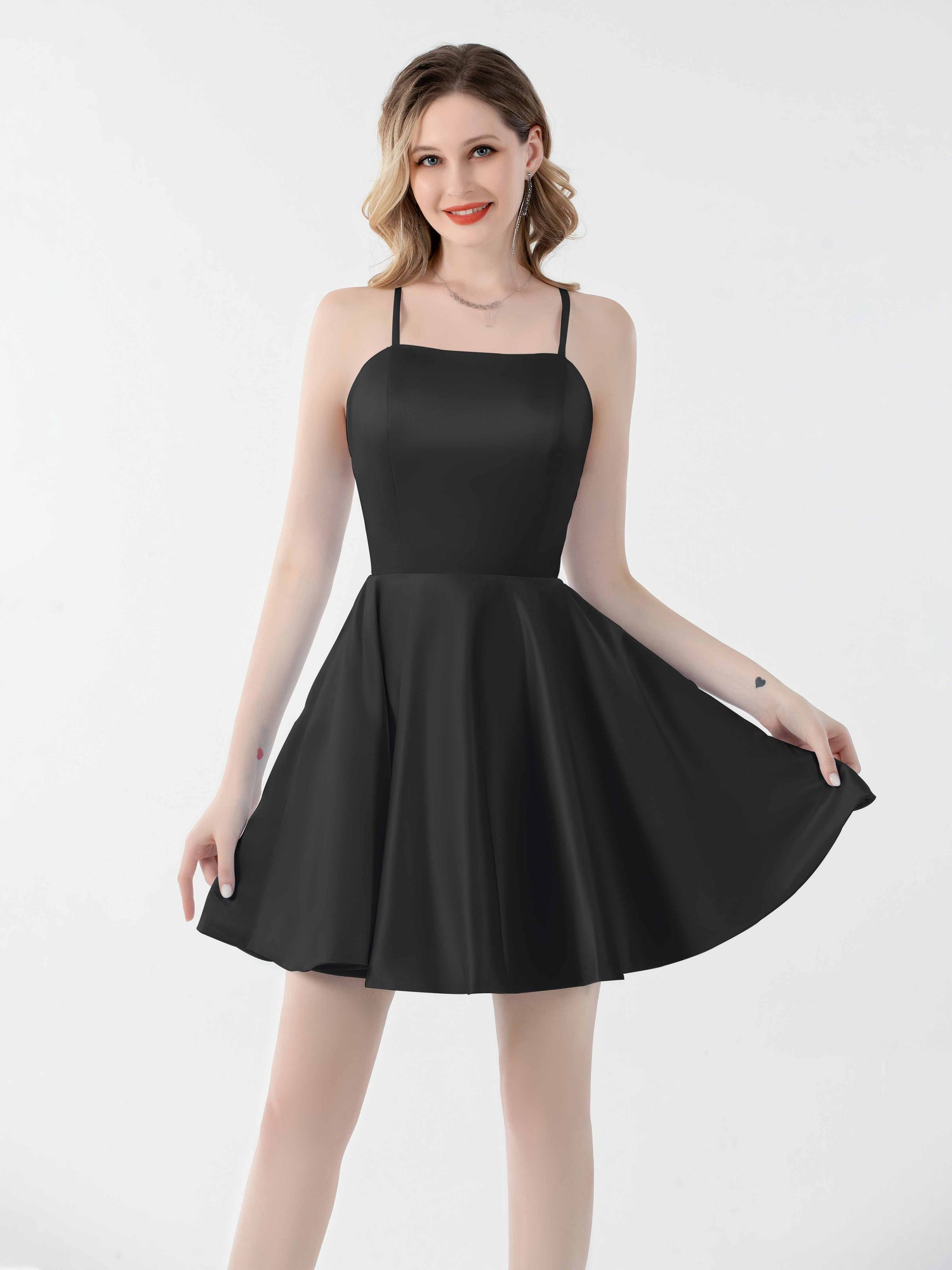 Ryleigh Simple Spaghetti Straps Mini Satin Homecoming Dresses