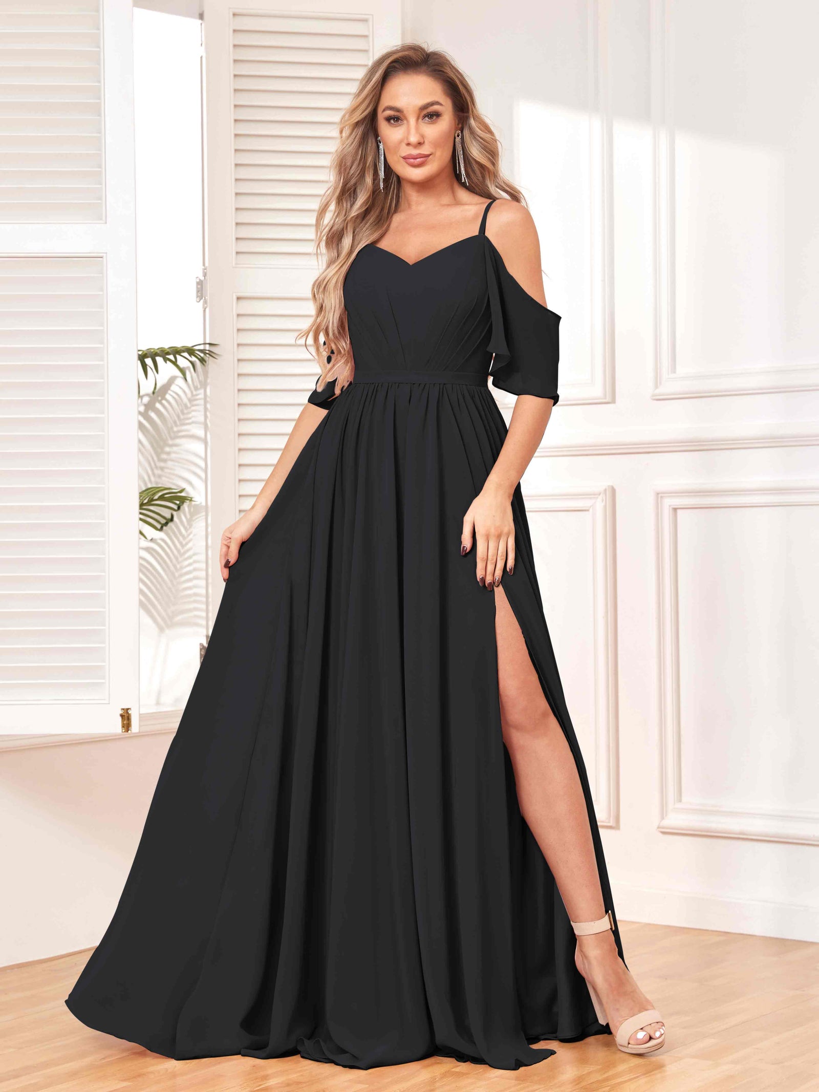 Savannah A-Line Draped Sleeves Ruched Chiffon Bridesmaid Dresses